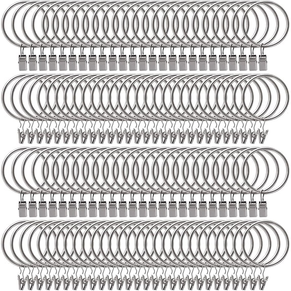 100 Pack Curtain Rings with Clips Hooks 1.5 inch Rustproof Matte Metal ...