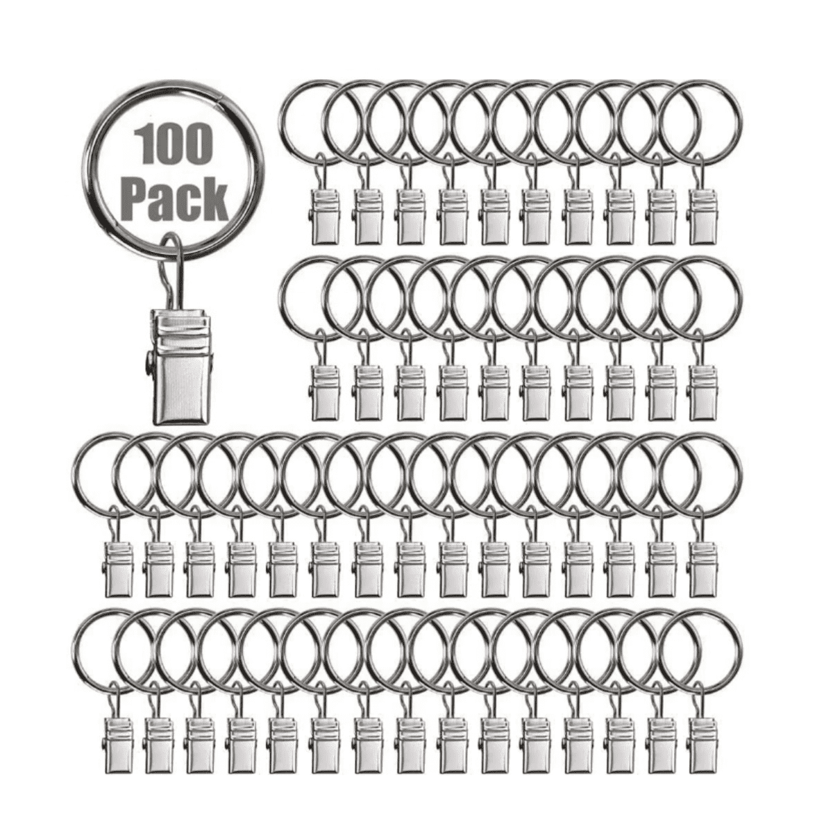 100 Pack Curtain Rings with Clips, Heavy Duty Drapery Clips with Rings ...
