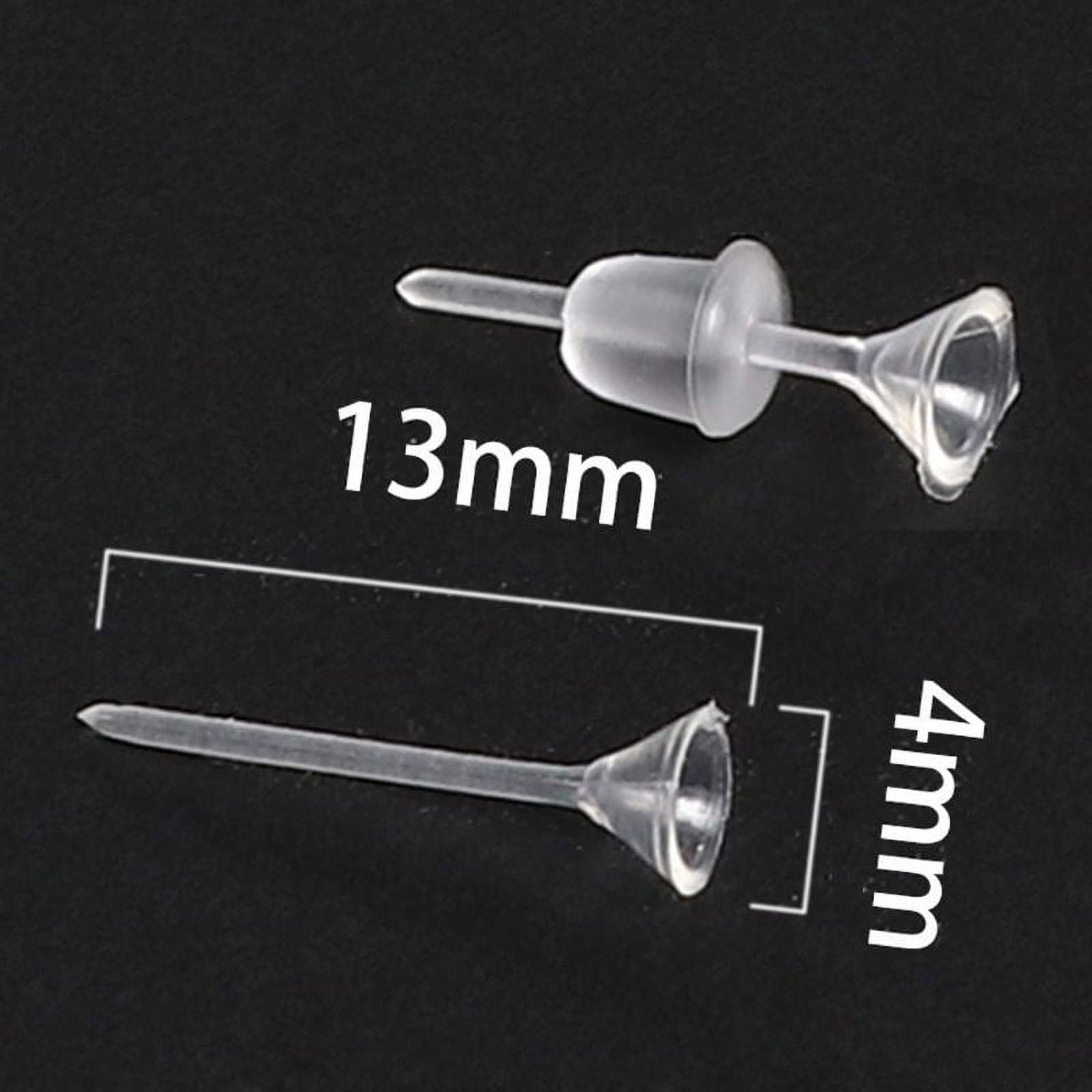 100 Pack DIY Earring Backs - Hypoallergenic Clear Plastic Pins & Stems ...