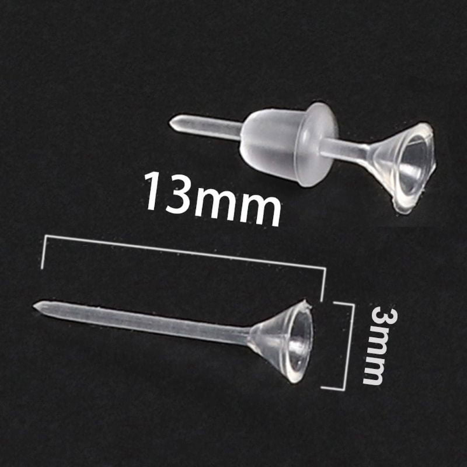 100 Pack DIY Earring Backs - Hypoallergenic Clear Plastic Pins & Stems ...