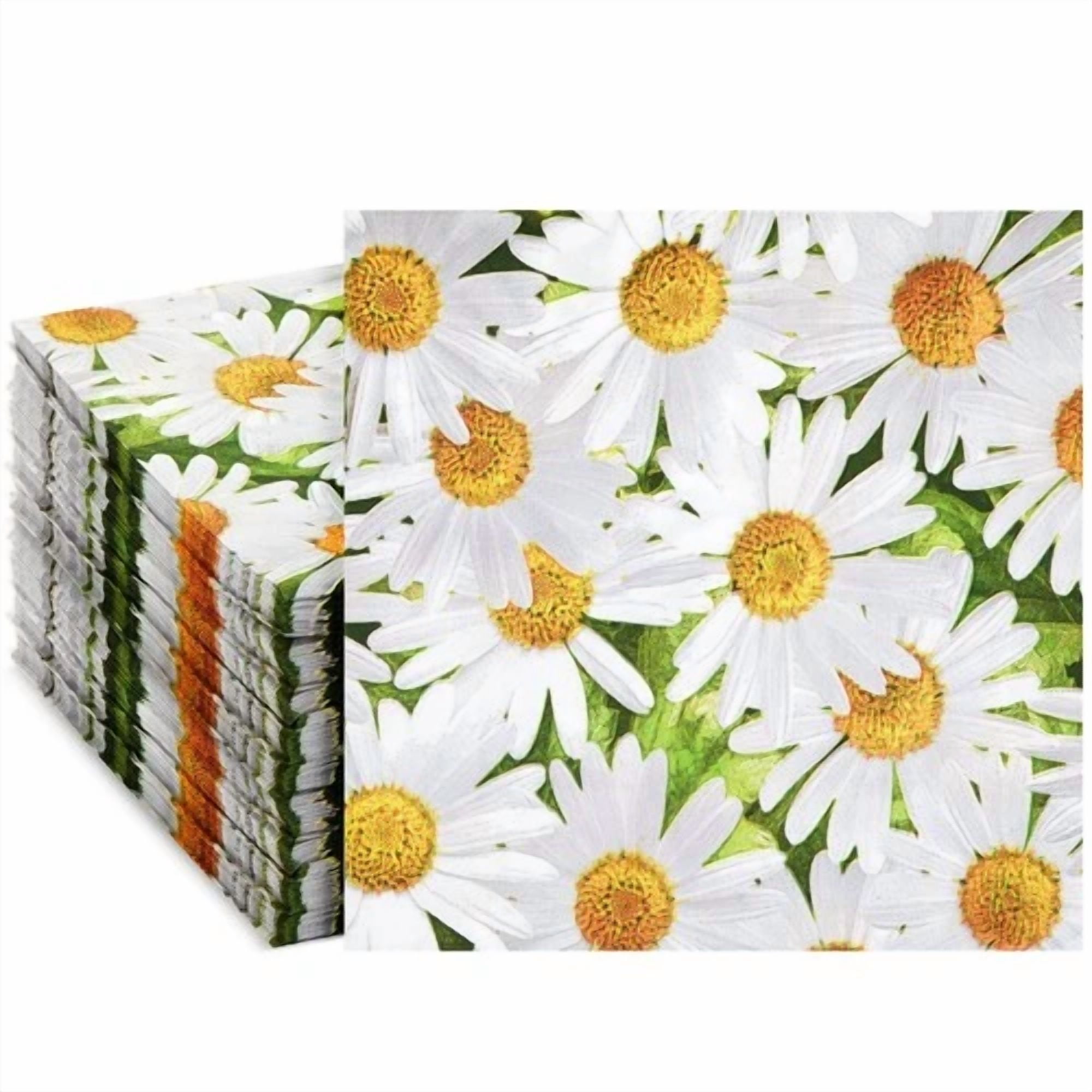 100 Pack Decorative Daisy Floral Themed Paper Napkins For Baby Shower ...