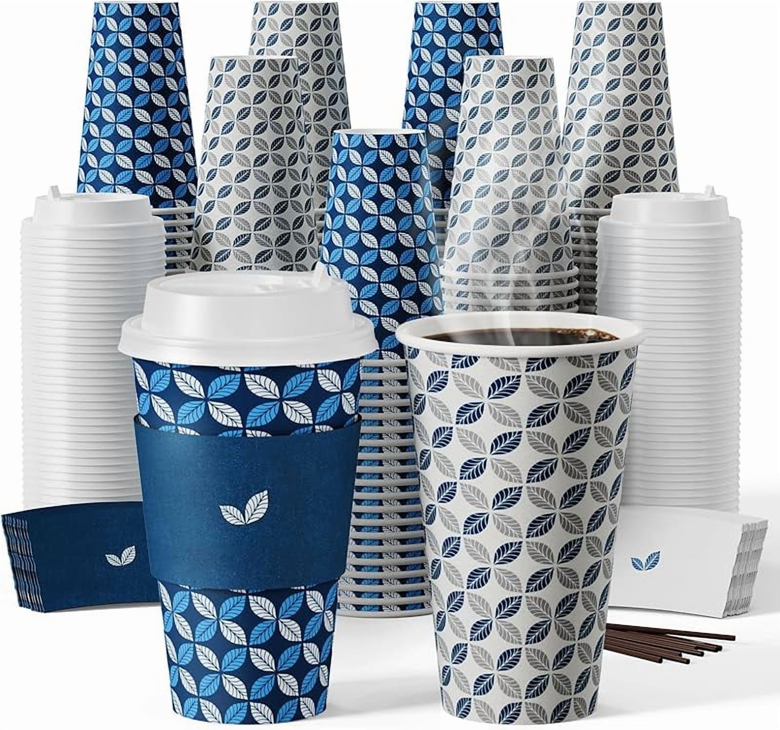 100 Pack Disposable Coffee Cups 12 oz, Hot Paper Coffee Cups with Lids ...