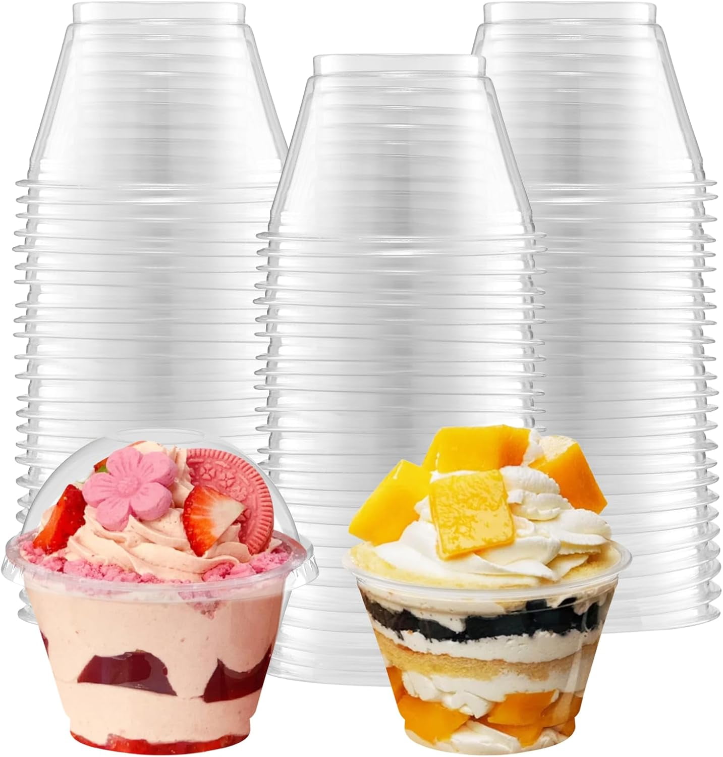 100 Pack Disposable Dessert Cups, Clear Plastic Cups with Lids, 7oz ...