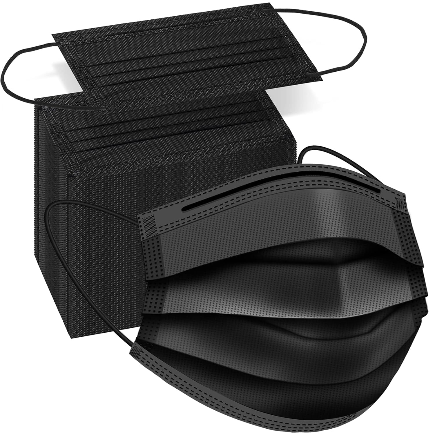 100 Pack Disposable Face Masks, 3 Layer Filter Protection Black ...