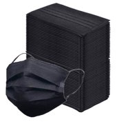 Protective Adult Black Disposable Face Masks, 3-ply Breathable, Elastic ...