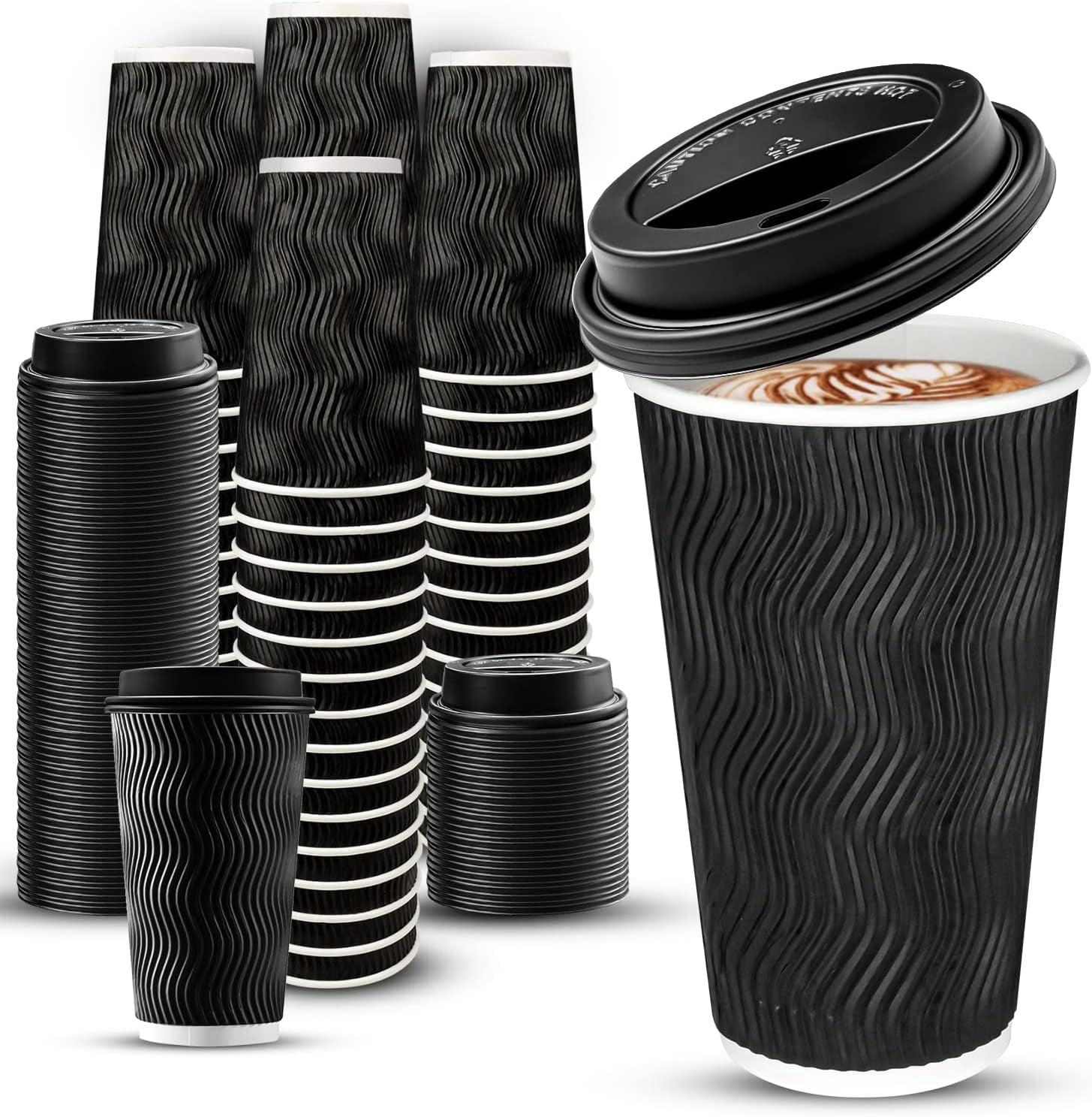 100 Pack Disposable Insulated Coffee Cups with Lids, Paper To-Go Coffee ...