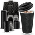 100 Pack Disposable Insulated Coffee Cups with Lids, Paper To-Go Coffee ...