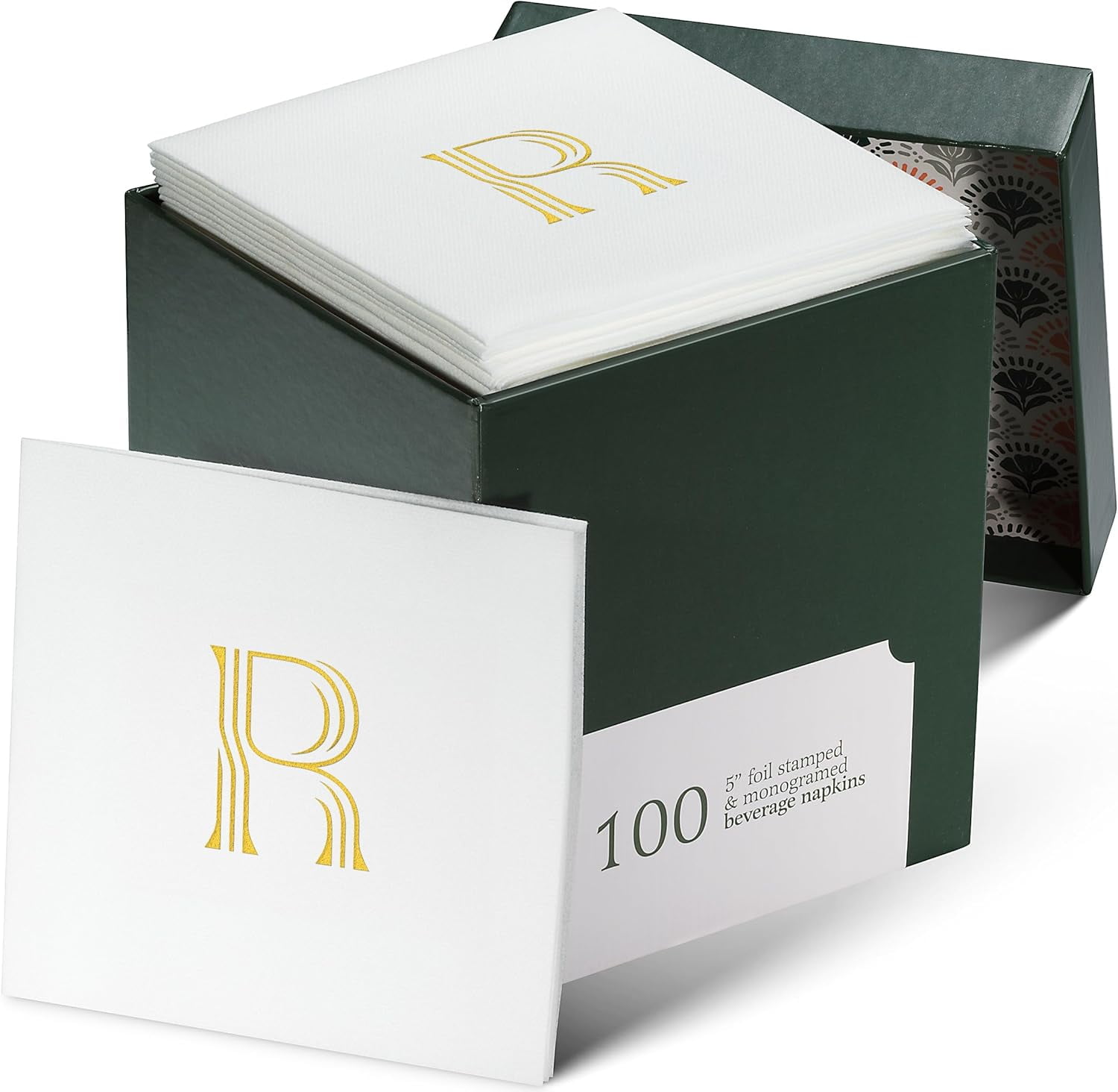 100 Pack Disposable Monogrammed Cocktail Napkins, 5"x5" Linen-Feel Gold ...