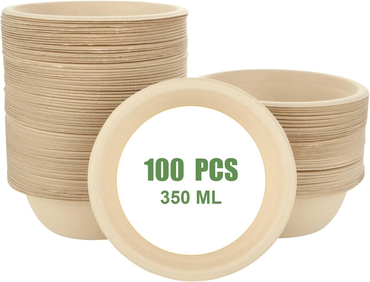 100 Pack Disposable Paper Bowls, 12oz/350ml Disposable Bowls, Sugercane ...