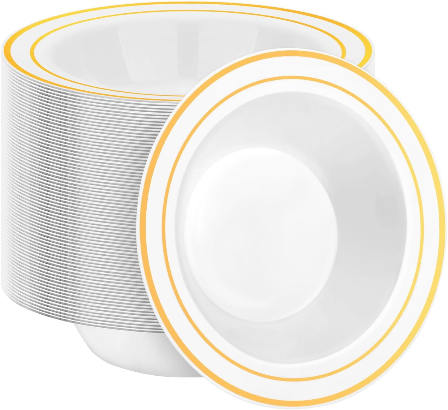 100 Pack Disposable Soup Bowls with Gold Rim, 12oz Premium Heavy Duty ...