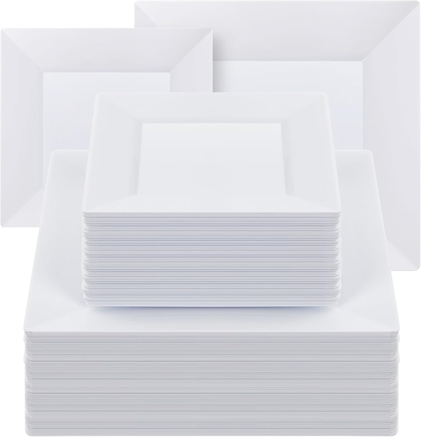 100 Pack Disposable Square Plastic Plates, Heavy Duty 50pcs Dinner ...