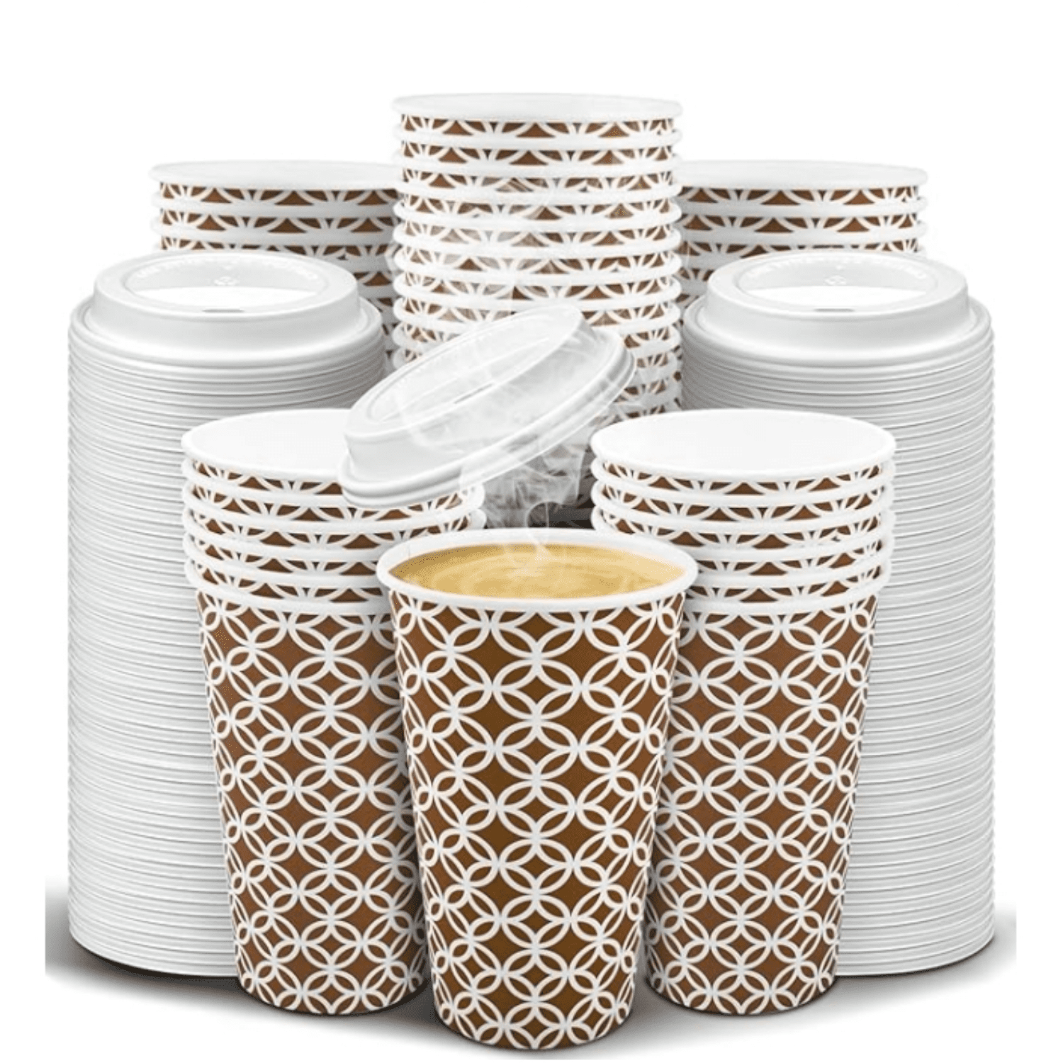 100 Pack Disposable To Go Coffee Cups with Lids 16 oz, Brown Minimalist ...