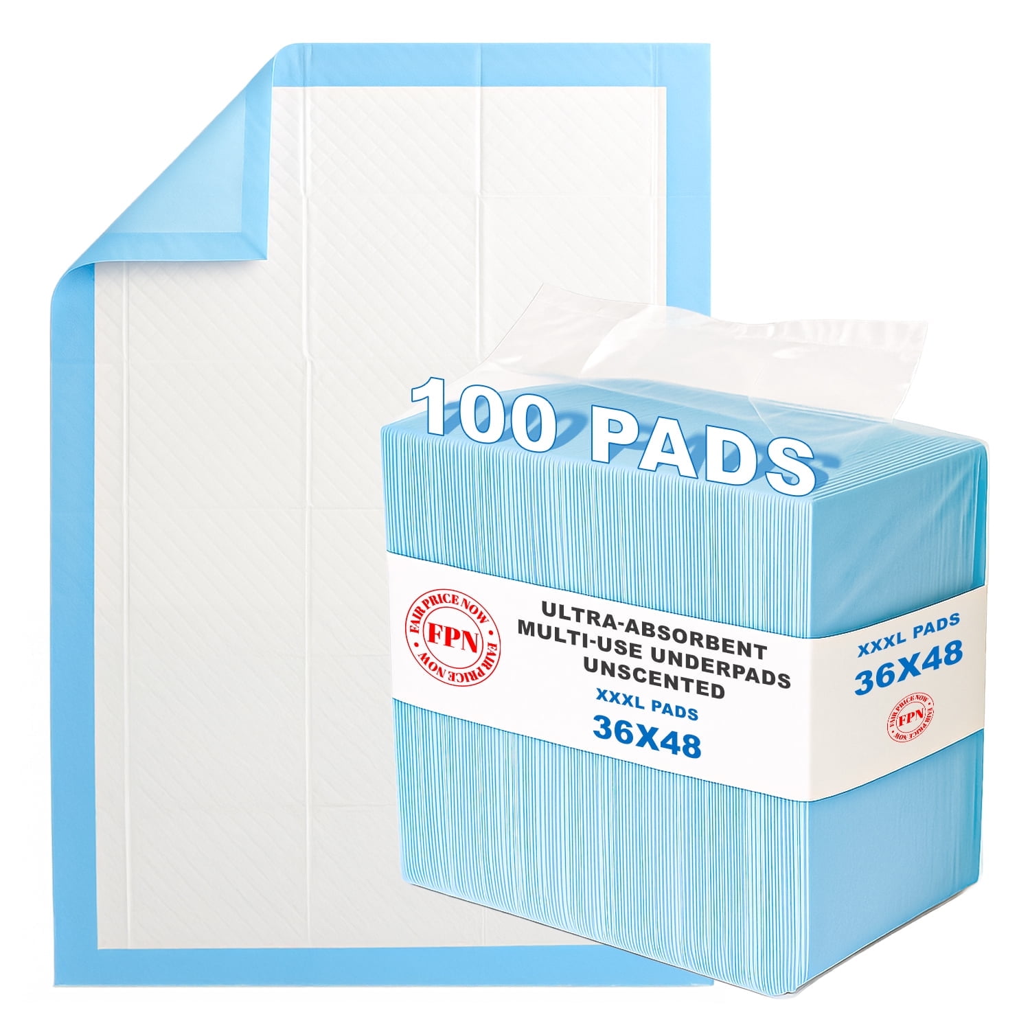 FPN Disposable Underpads "36x"48 XL 100Pack, Multiuse pad Absorbent ...