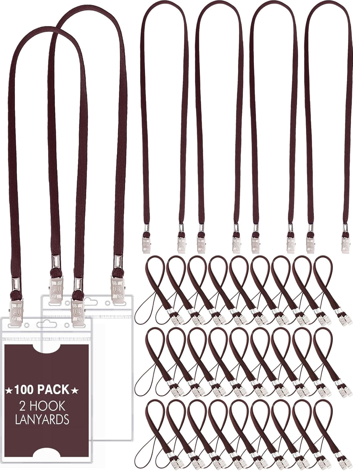 100 Pack Double Clip Lanyards Bulk Face Mask Lanyard Twist Free 2 Hook ...