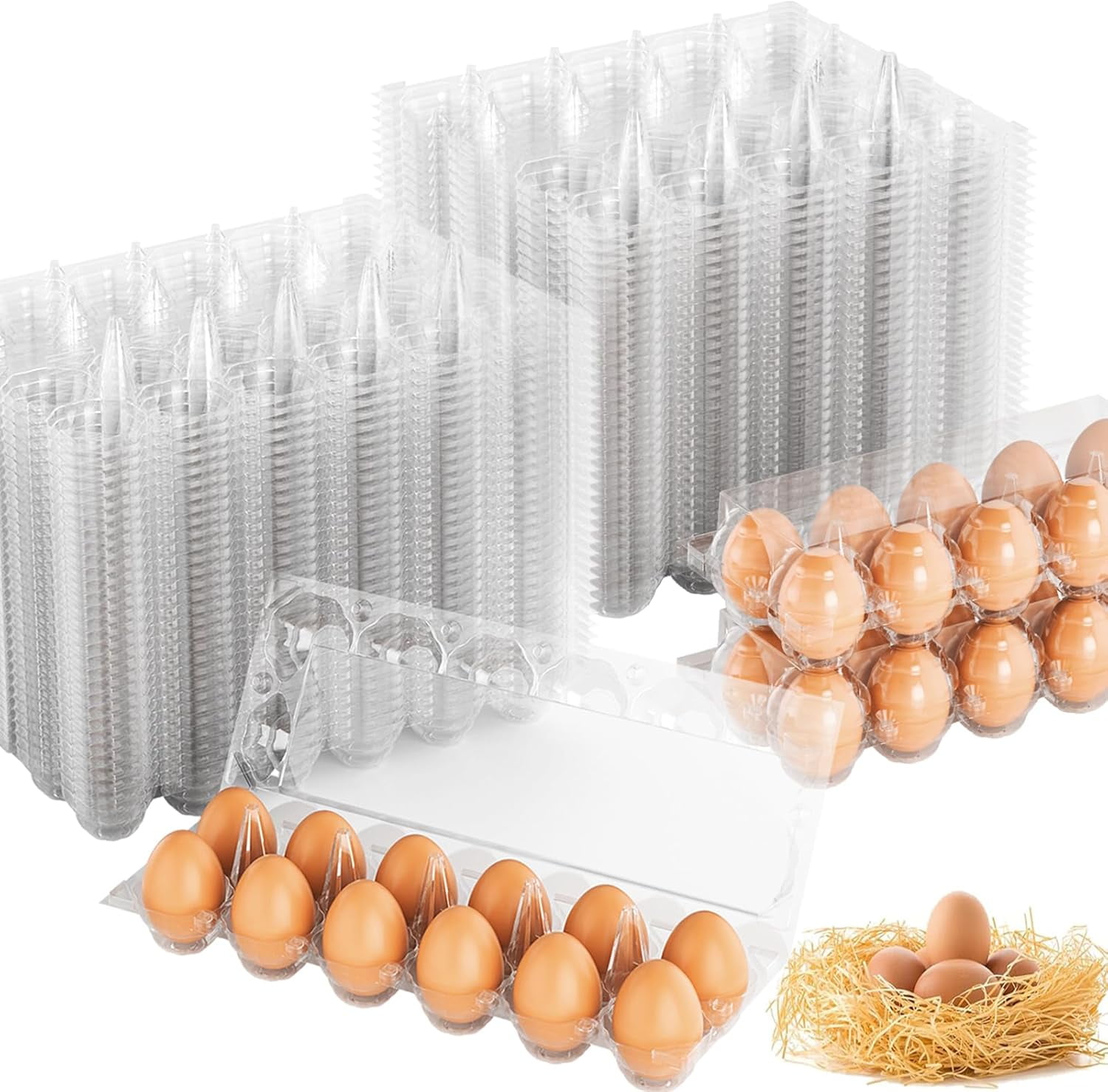 100 Pack Egg Cartons Cheap Bulk 12 Count Clear Plastic Egg Containers ...