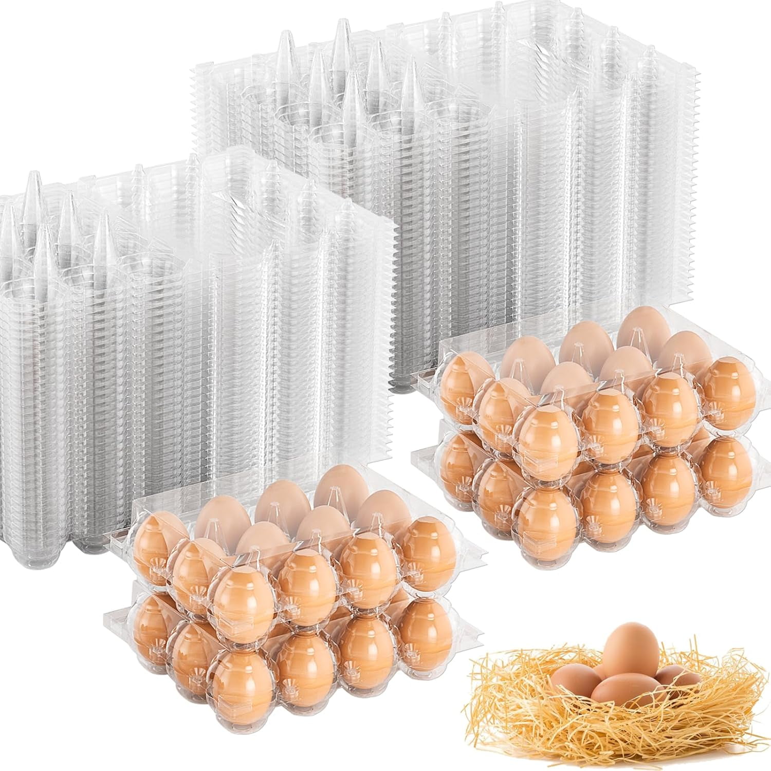 100 Pack Egg Cartons Cheap Bulk 12 Count Clear Plastic Egg Containers ...