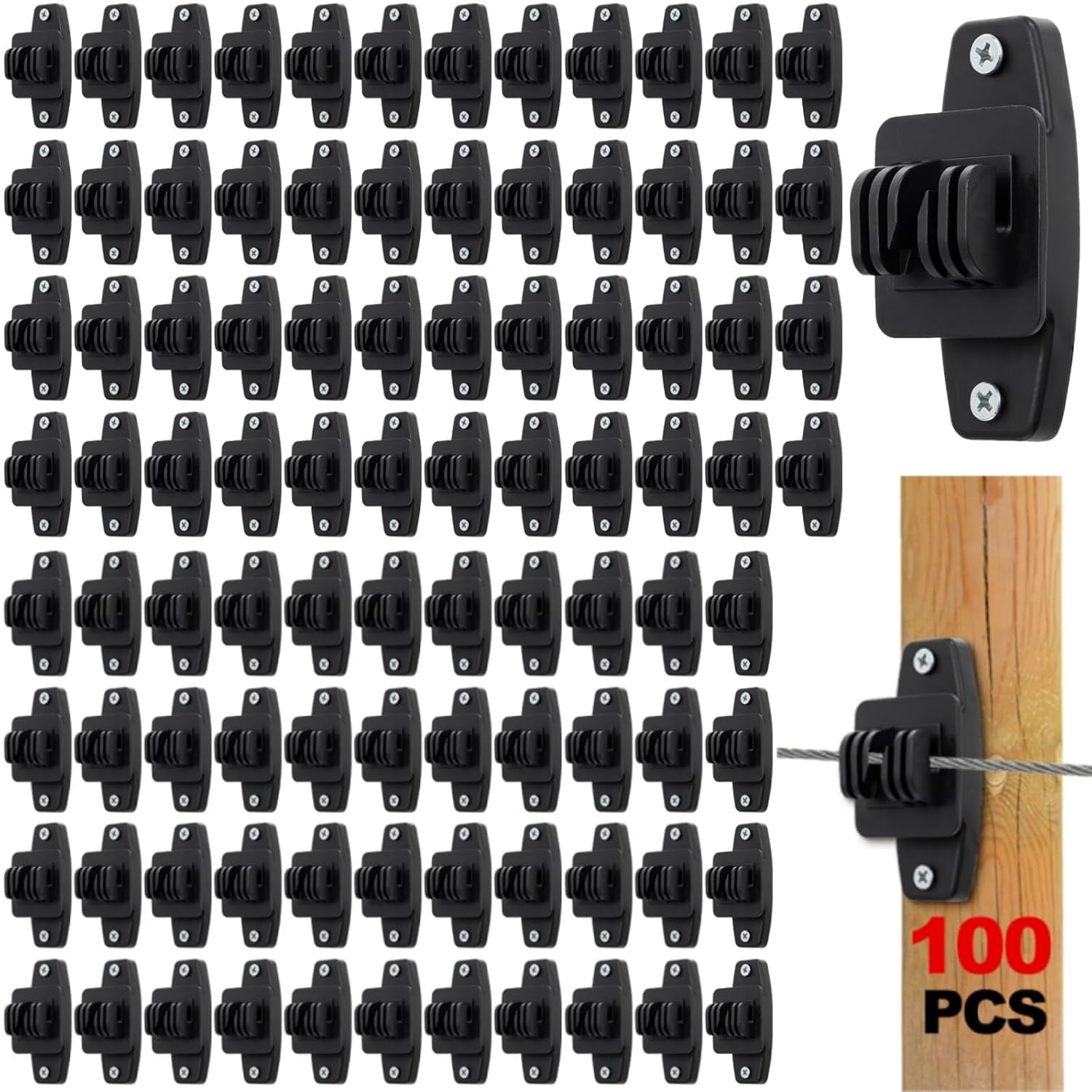 100 Pack Electric Wire Fence Insulators, Black Wood Post Claw ...