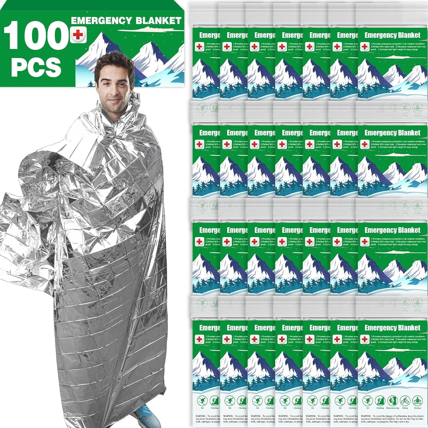 100 Pack Emergency Mylar Blanket Supplies, Emergency Thermal Blanket ...