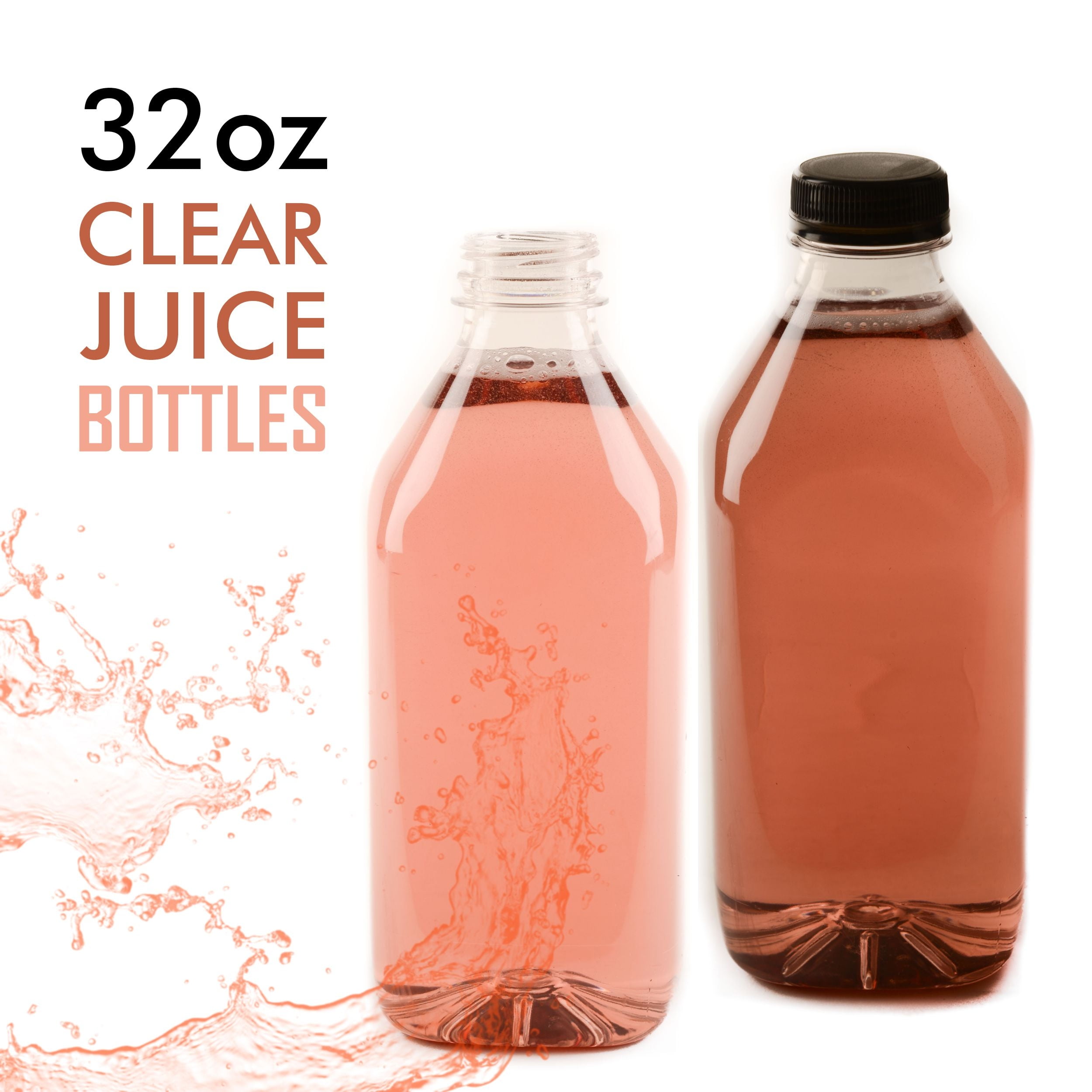 [100 Pack] Empty Clear Plastic Juice Bottles with Tamper Evident Caps ...