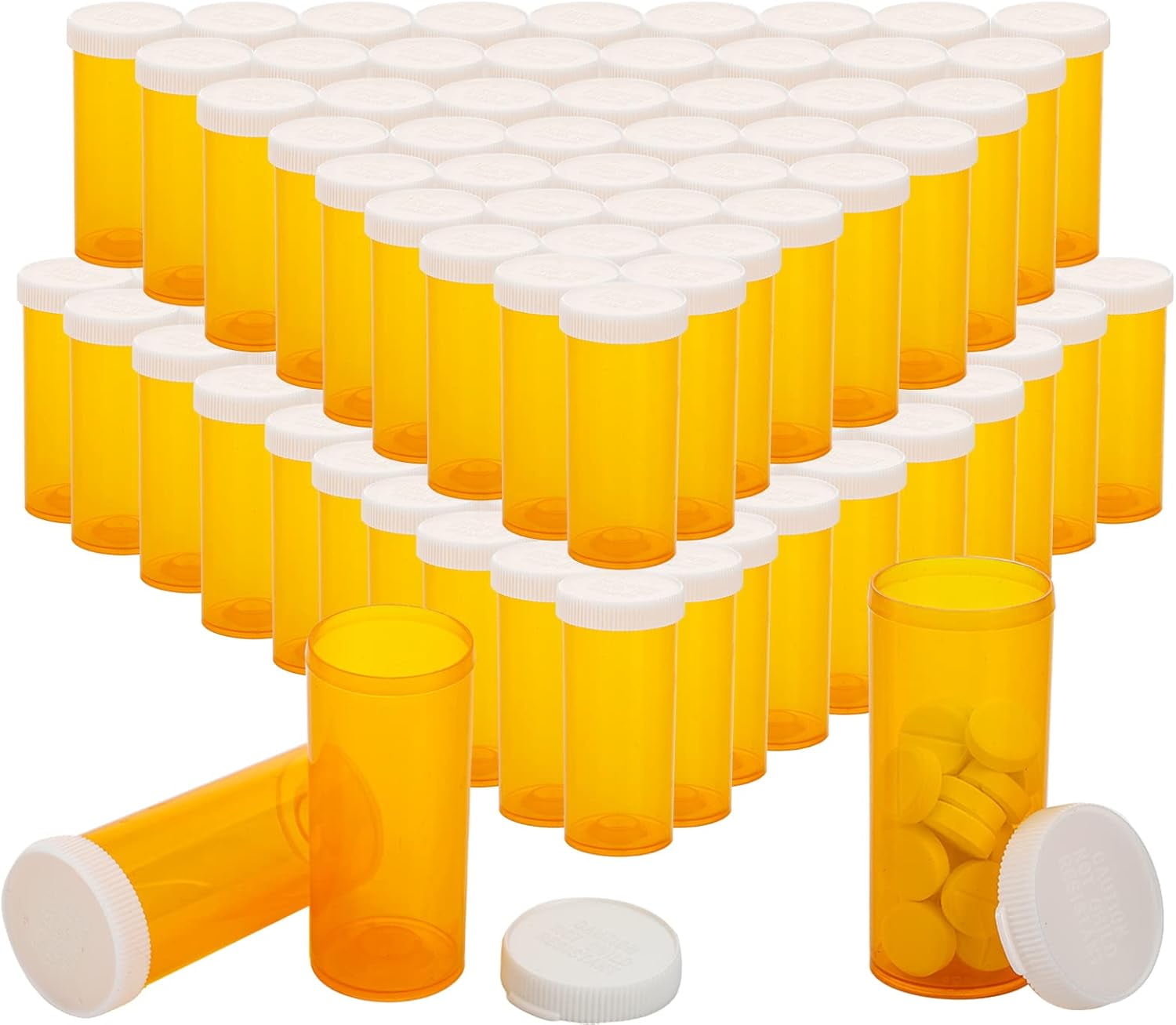 100 Pack Empty Pill Bottles, 8 Drams Prescription Medicine Vials with ...