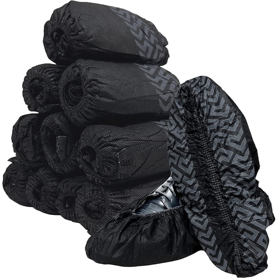 100 Pack Extra Large Disposable Black Boot and Shoe Covers. Reusable ...