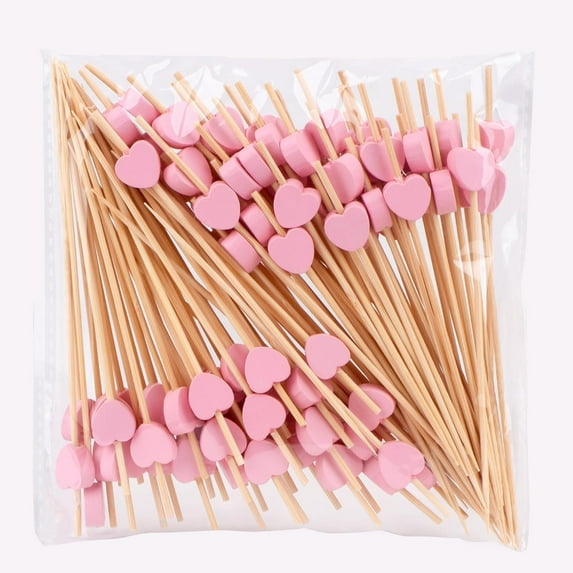 100 Pack Fruit Toothpicks, Heart-Shaped Bamboo Cocktail Picks, Natural ...