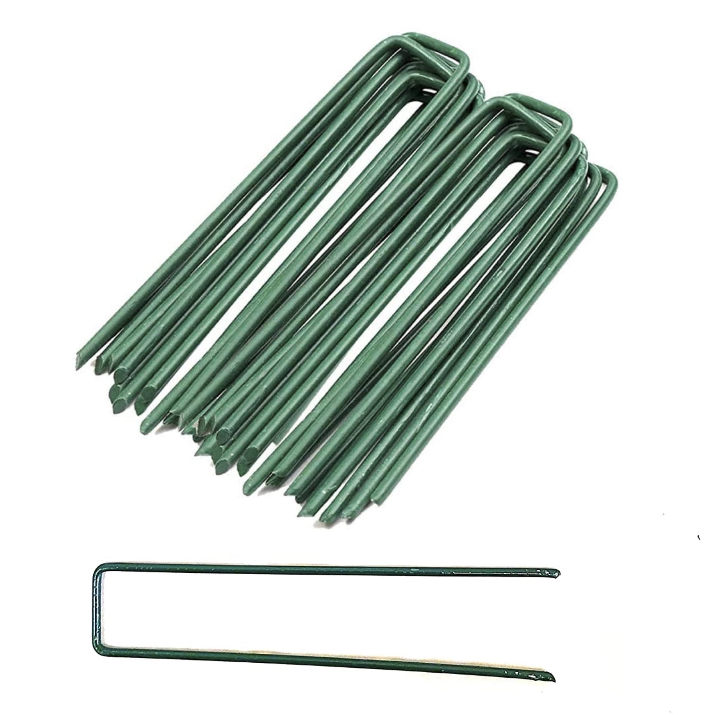 100-Pack GREEN, 6 Inch Garden Stakes, Landscape Staples, U-Type Turf ...