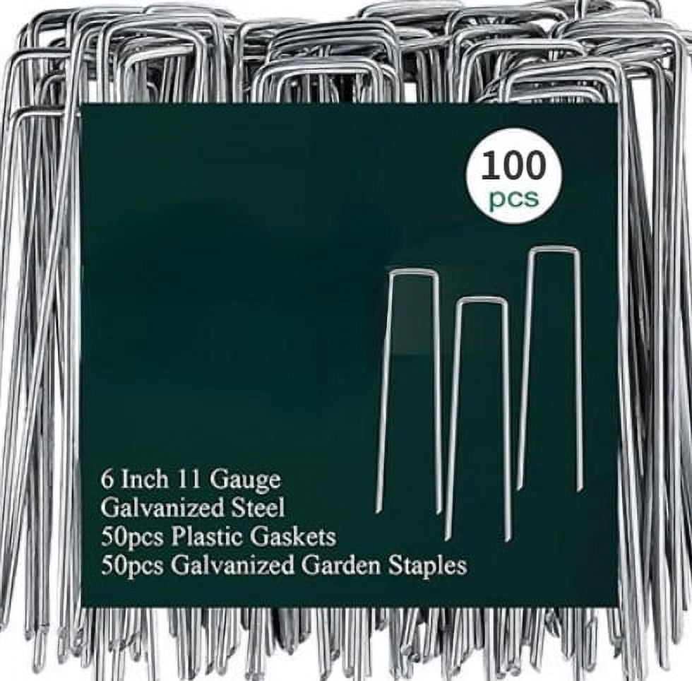 100 Pack Garden Stakes, U-Shaped Tent Stakes, Galvanized Landscape ...