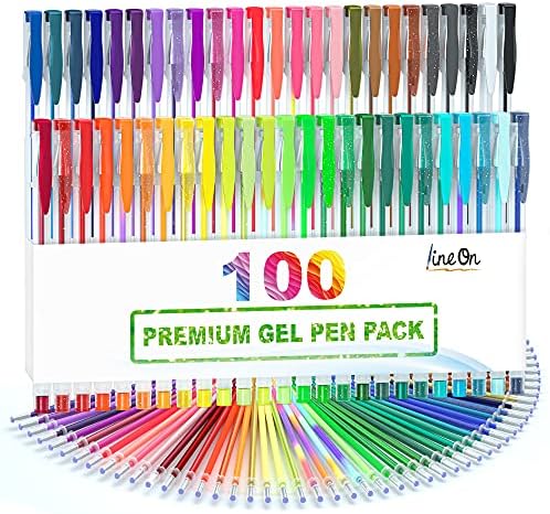100 Pack Gel Pens Set, 50 Colors Gel Pens with 50 Refills Gel Pen Set ...