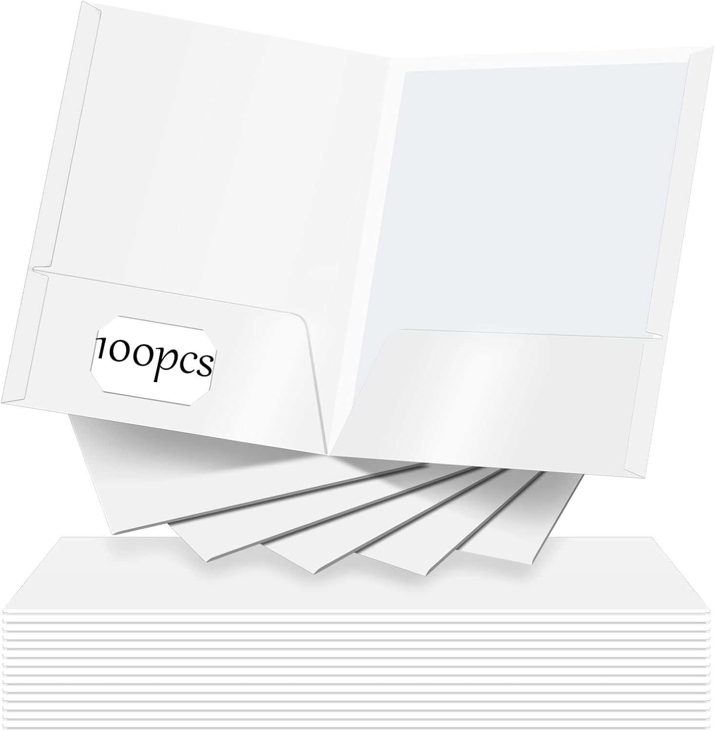 100-Pack Glossy Laminated White Letter-Size Paper Folder with 2 Pockets ...