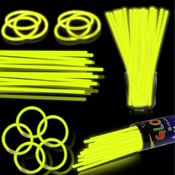 100 Pack Glow Sticks Yellow Color 8 Inch Length for Concerts Parties ...