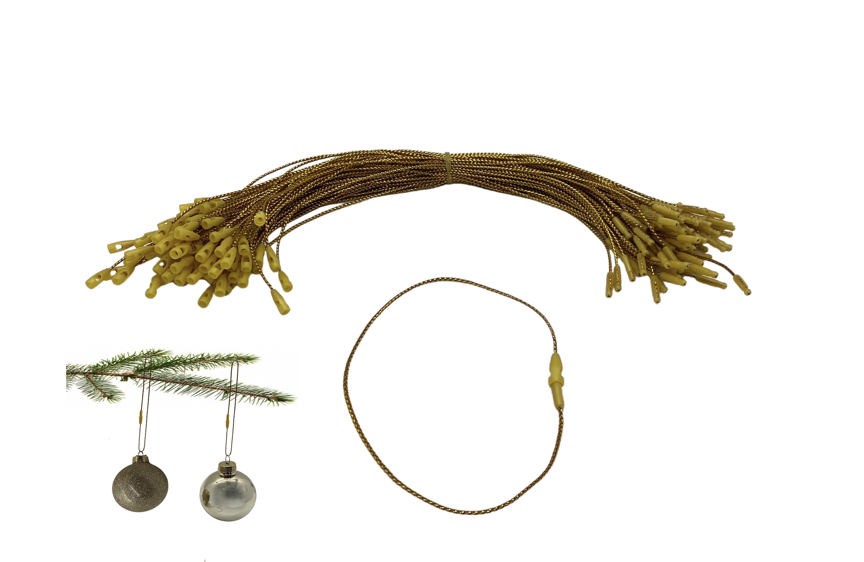 100 Pack Gold Christmas Ornament Precut String Hangers with Snap ...