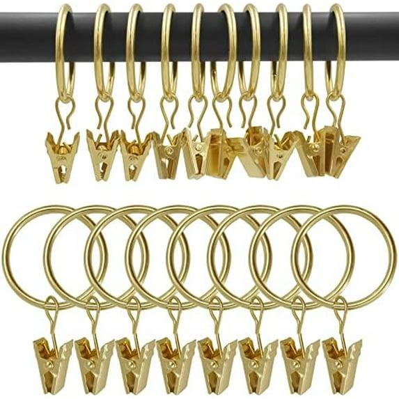 100 Pack Gold Curtain Rings with Clips, Curtain Hooks Hangers Clip ...