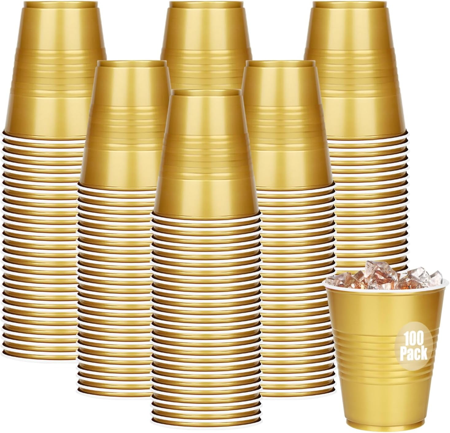100 Pack Gold Plastic Cups 12 oz, Disposable Cups for Party, Heavy Duty ...