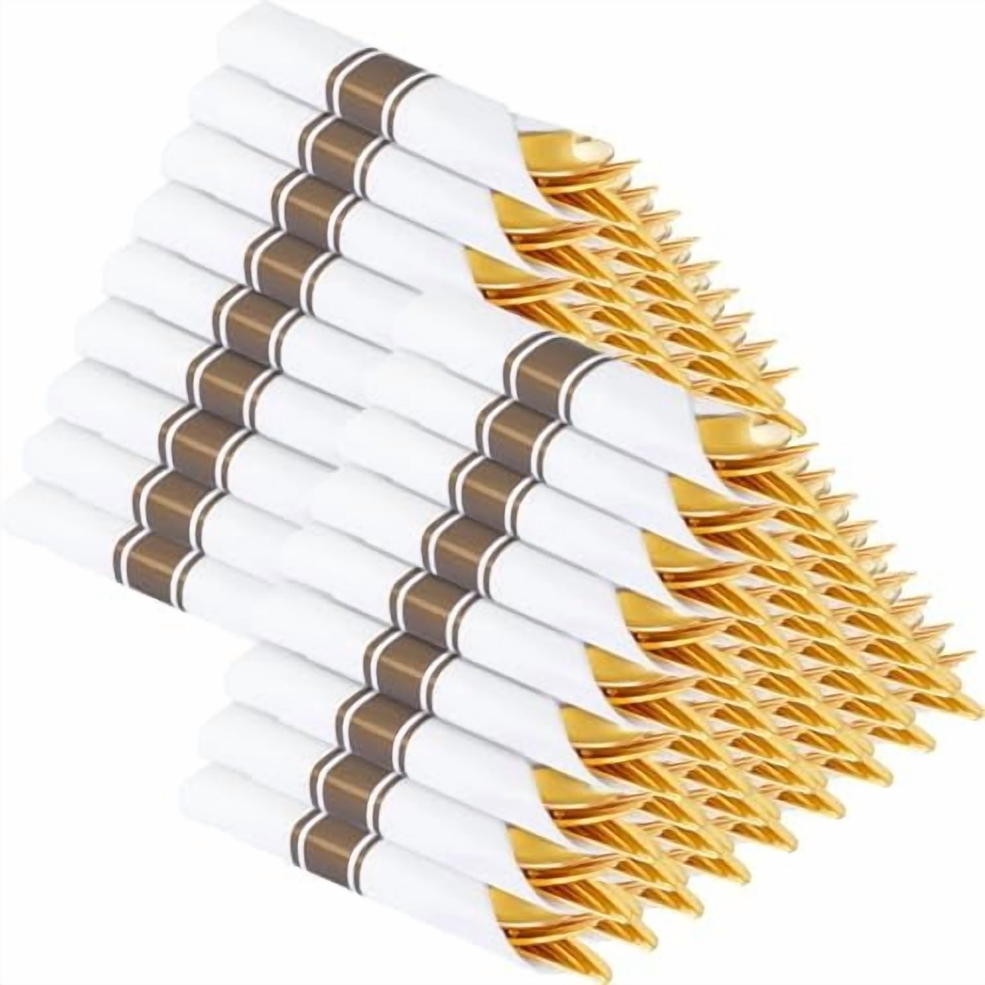 100 Pack Gold Plastic Silverware,Pre Rolled Silverware Set Disposable ...