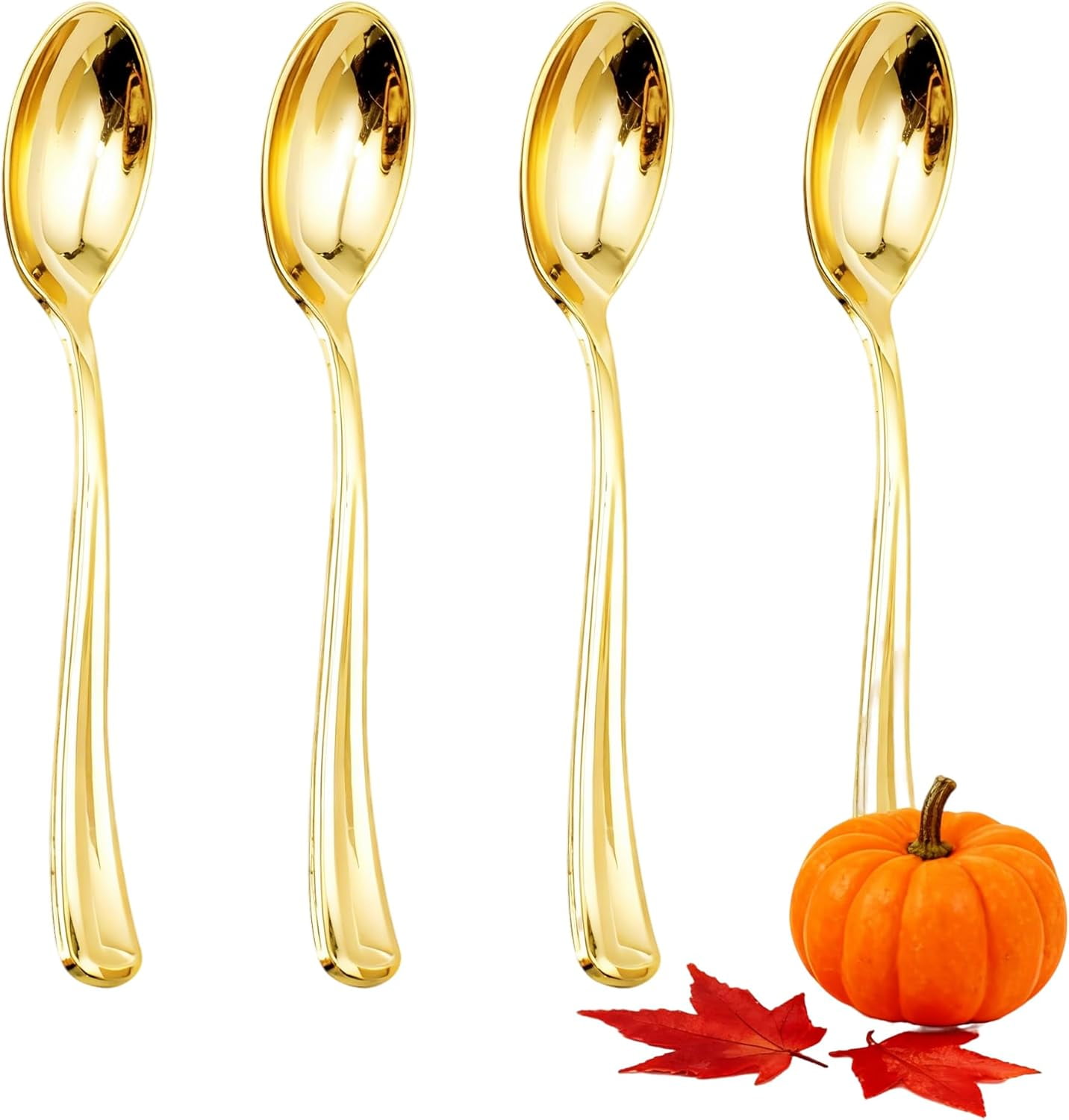 100 Pack Gold Plastic Spoons Disposable - Durable Heavy Duty 6.9 Inch ...