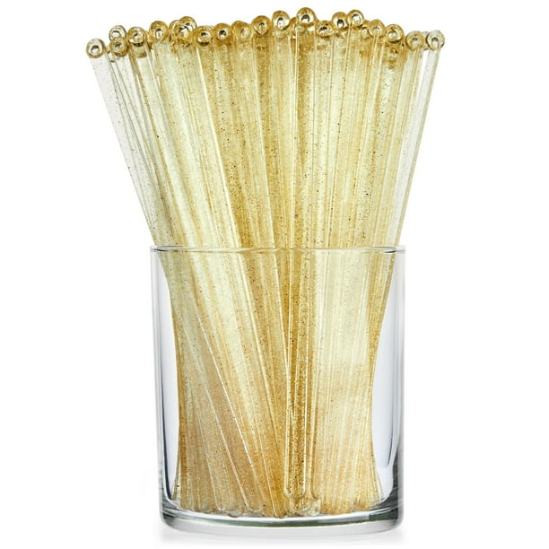 100 Pack Gold Swizzle Sticks for Cocktails, 6.5 Inches Long, Plastic ...