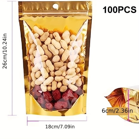 100-Pack Golden Aluminum Foil Food Storage Pouches - Reusable Zipper ...