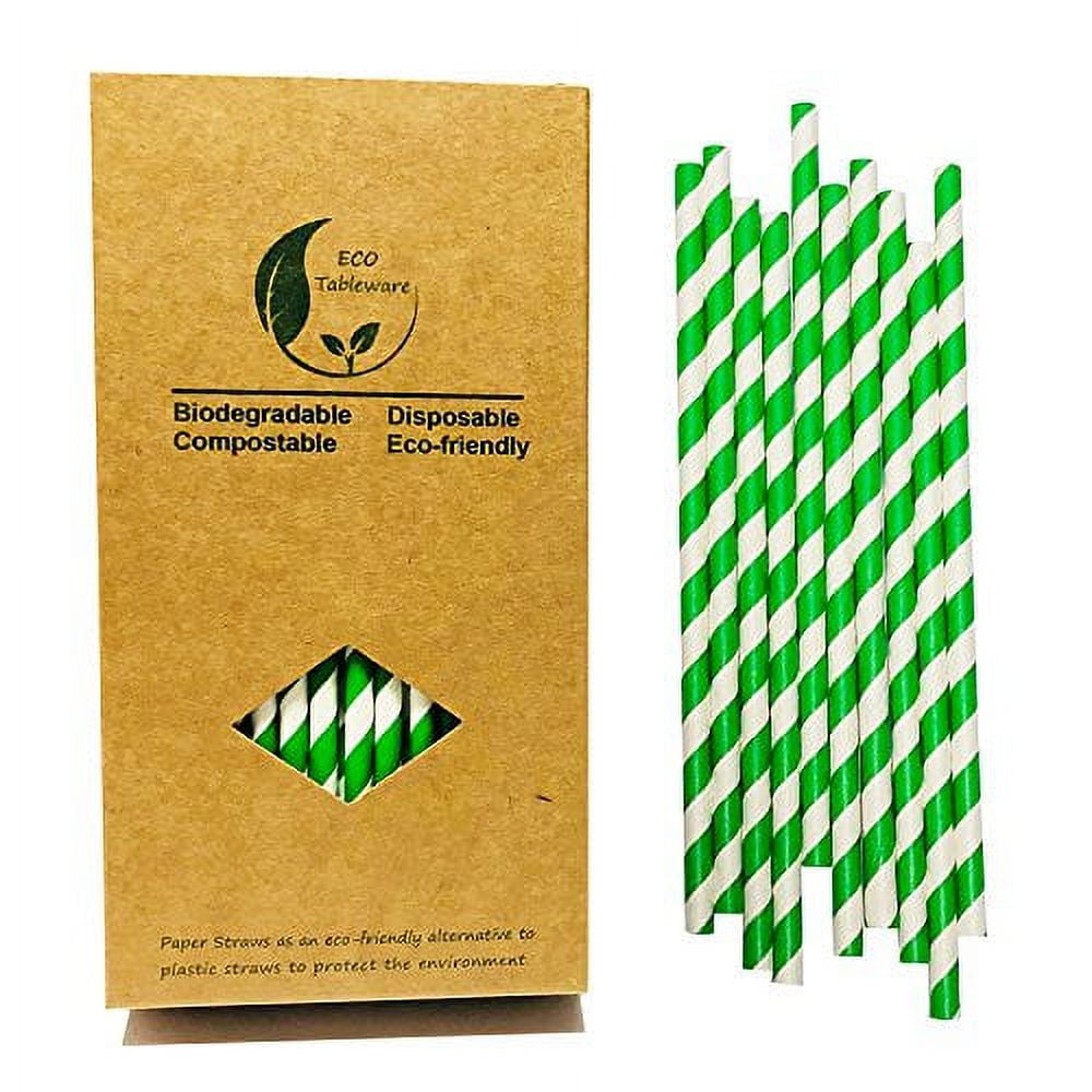 100 Pack Green And White Paper Drinking Straws, 7.75 Inches Green ...