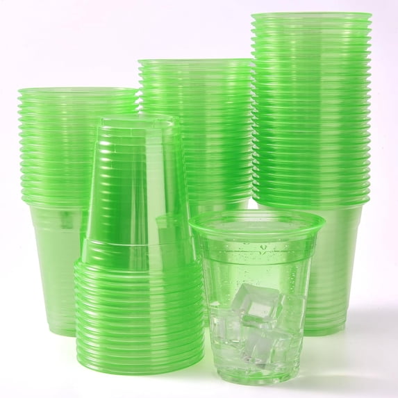 100 Pack Green Clear Plastic Cups 12 oz Disposable Party Drinkware for ...
