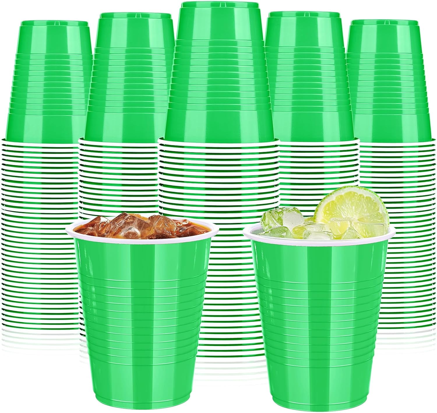 100 Pack Green Plastic Cups 18 oz, Disposable Heavy Duty Drinking Cups ...
