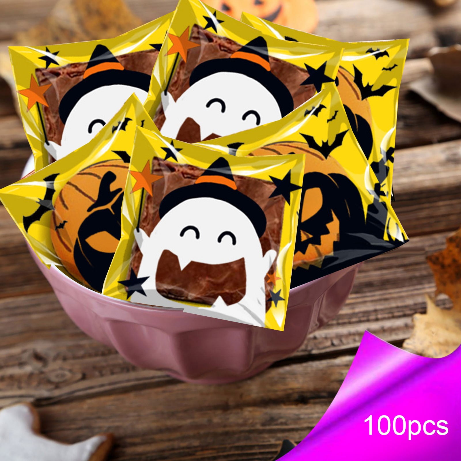 100-Pack Halloween Treat Bags 4x5 Inch - Assorted Color Plastic Goodie ...