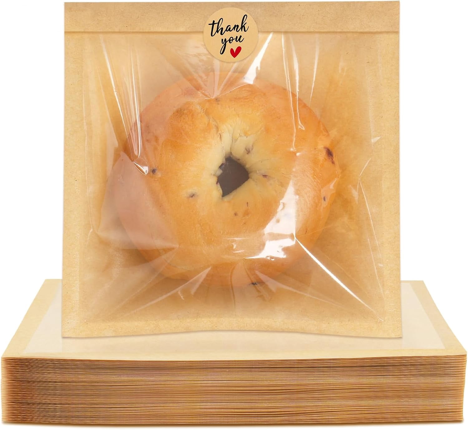 100 Pack Heat Sealable Bakery Bags with Window, 7.1x7.5 Inch Cookie ...