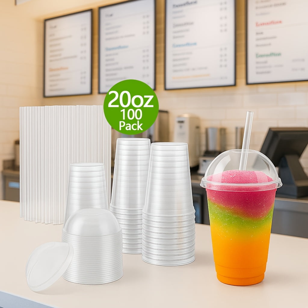 100-Pack Heavy-Duty Disposable Plastic Cups - Leakproof Clear with Dome ...