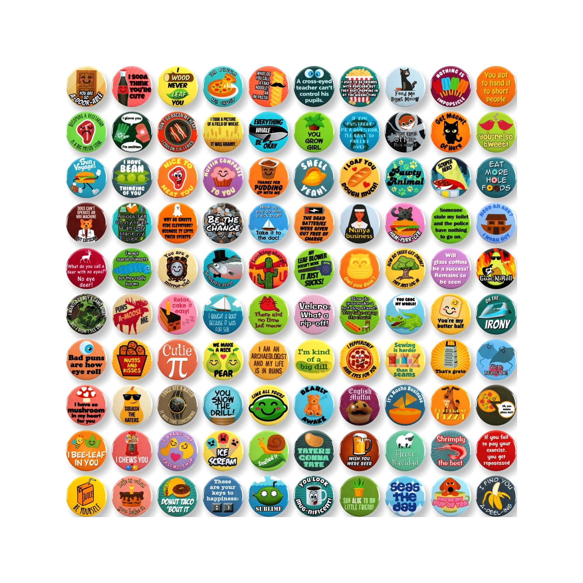 100 Pack - Hilarious Jokes And Funny Puns Megapack Pinback Buttons - 1. ...