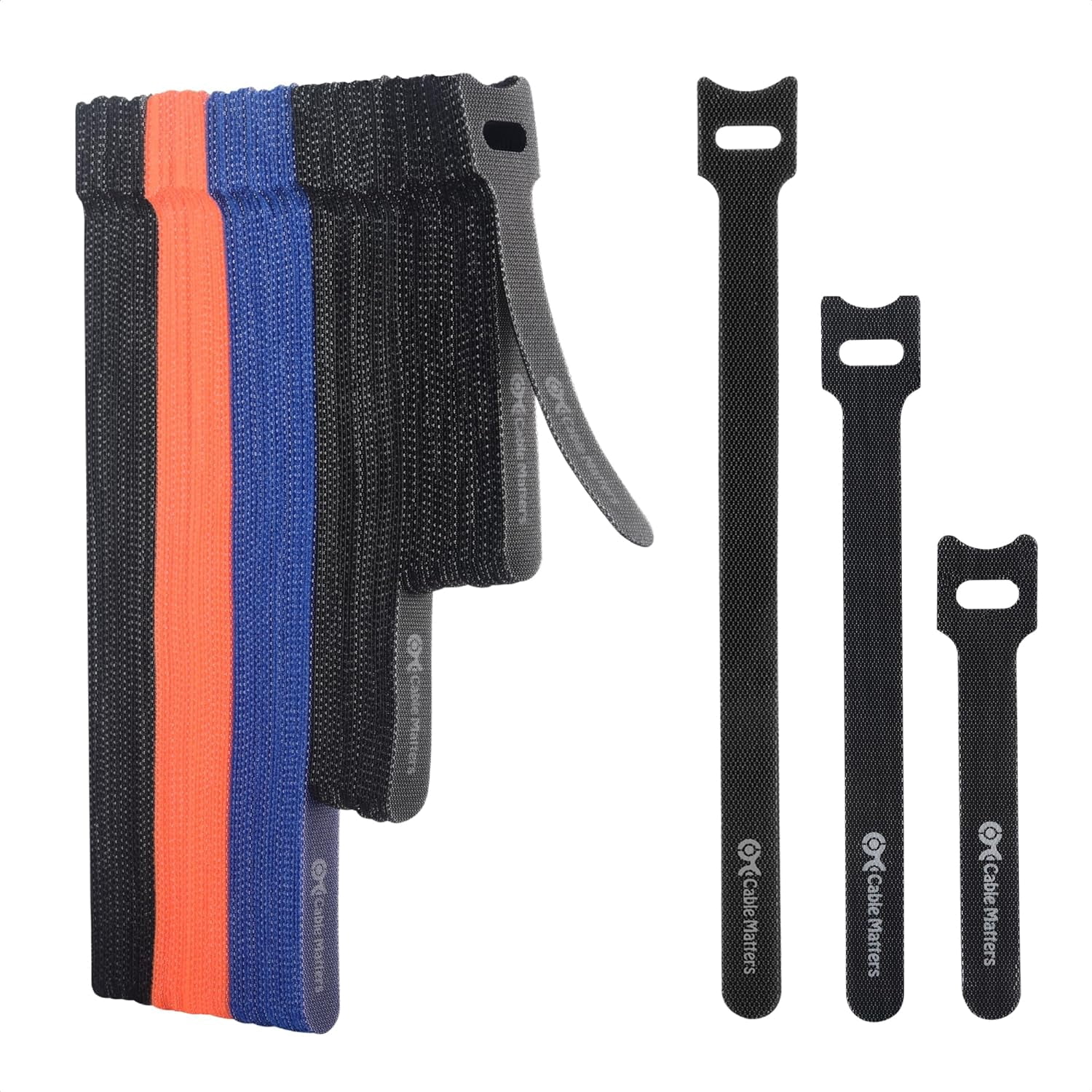 100-Pack Hook-and-Loop Reusable Cable Ties, Sizes 4", 6", 8" with 42 ...
