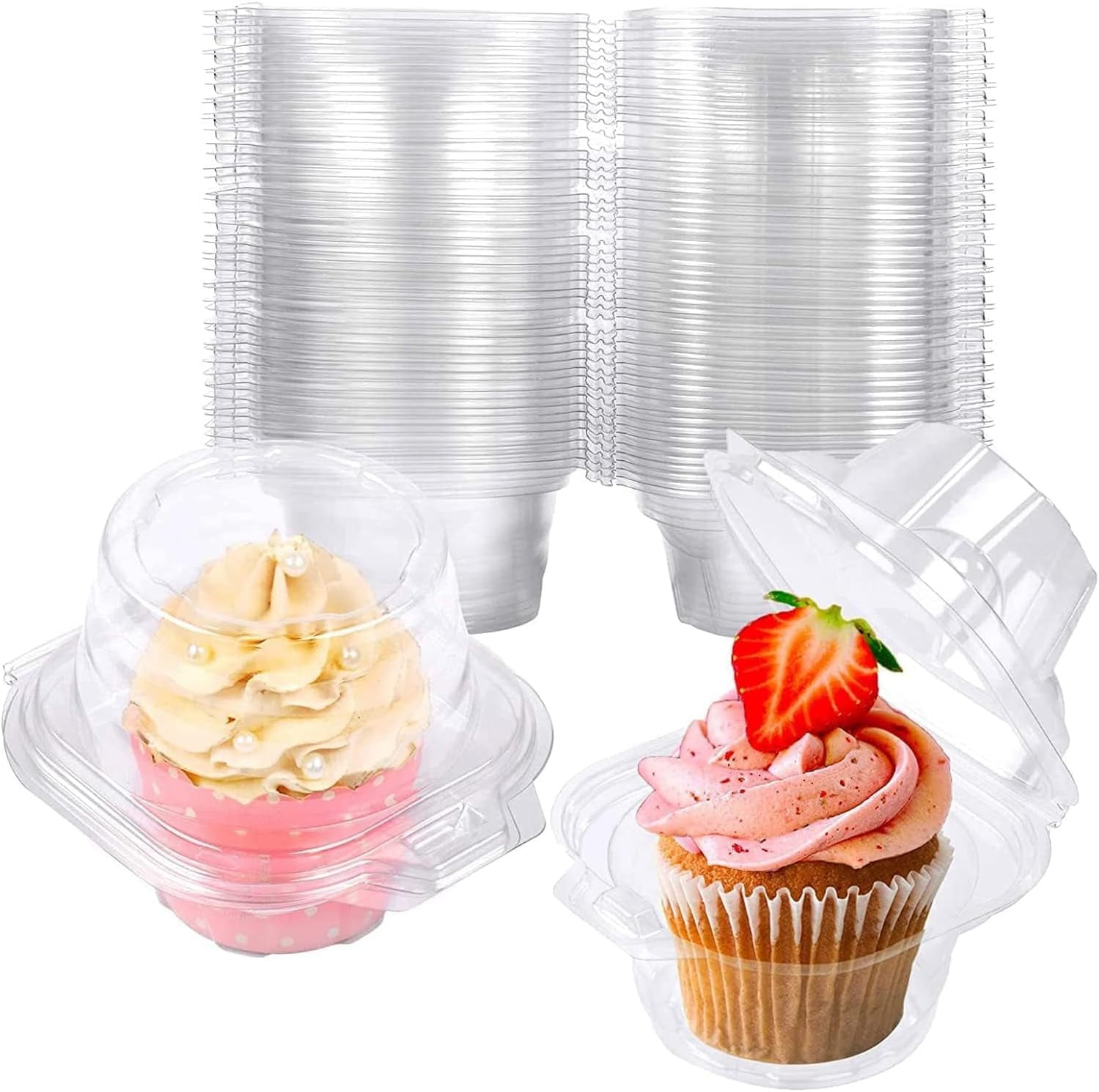 100 Pack Individual Cupcake Containers Plastic Cupcake Boxes Cupcake ...