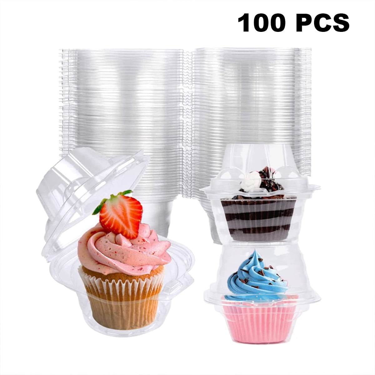 100 Pack Individual Cupcake Containers Plastic Cupcake Boxes Cupcake ...