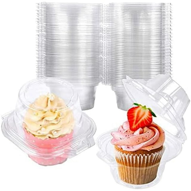 100 Pack Individual Cupcake Containers Plastic Cupcake Boxes Cupcake ...