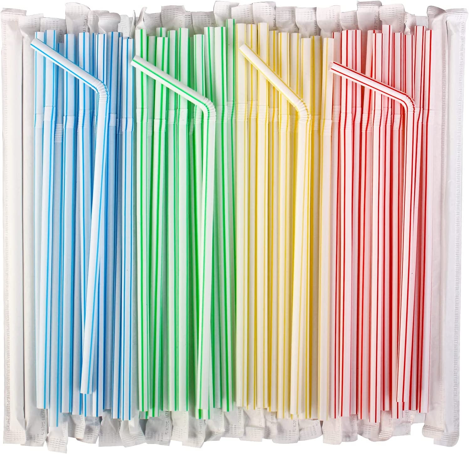 100-Pack Individually Wrapped Plastic Straws, 8.25" Flexible Disposable ...